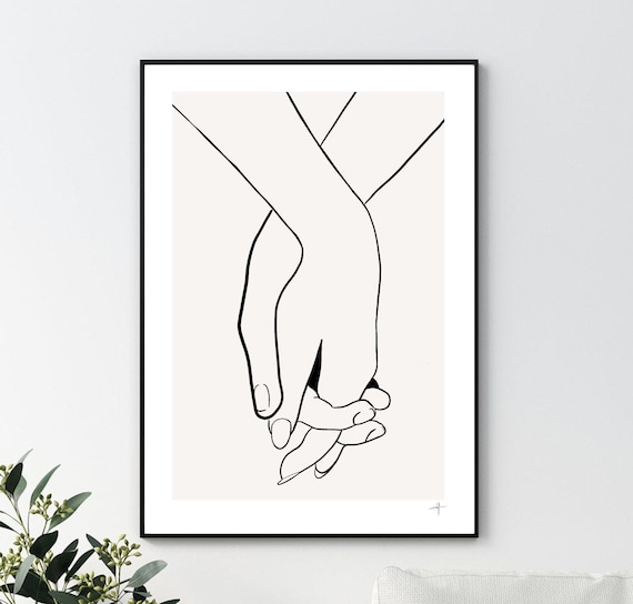 Holding Hands Line Art Print Line Drawing Wall Decorfashion | Etsy