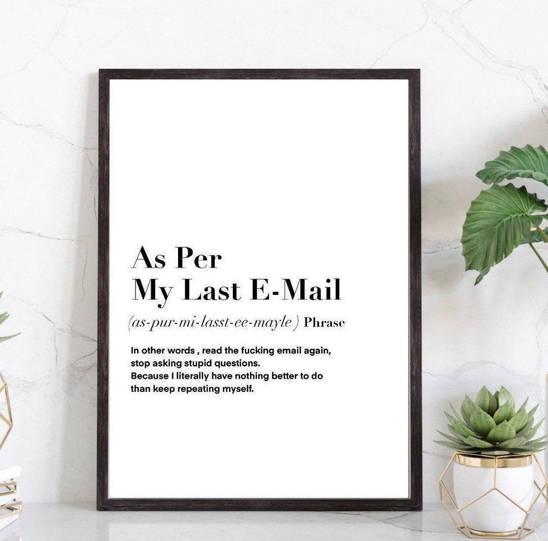 As per My Last Email Definition Print Wall Art Decor Minimalist Gifts ...