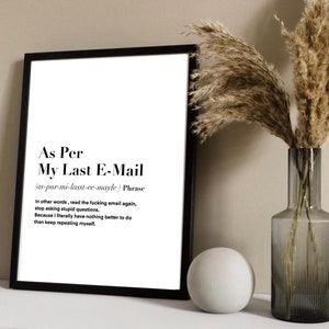 As per My Last Email Definition Print Wall Art Decor Minimalist Gifts ...
