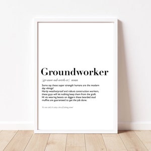 Groundworker Definition Print Wall Art Decor Minimalist Gifts for ...