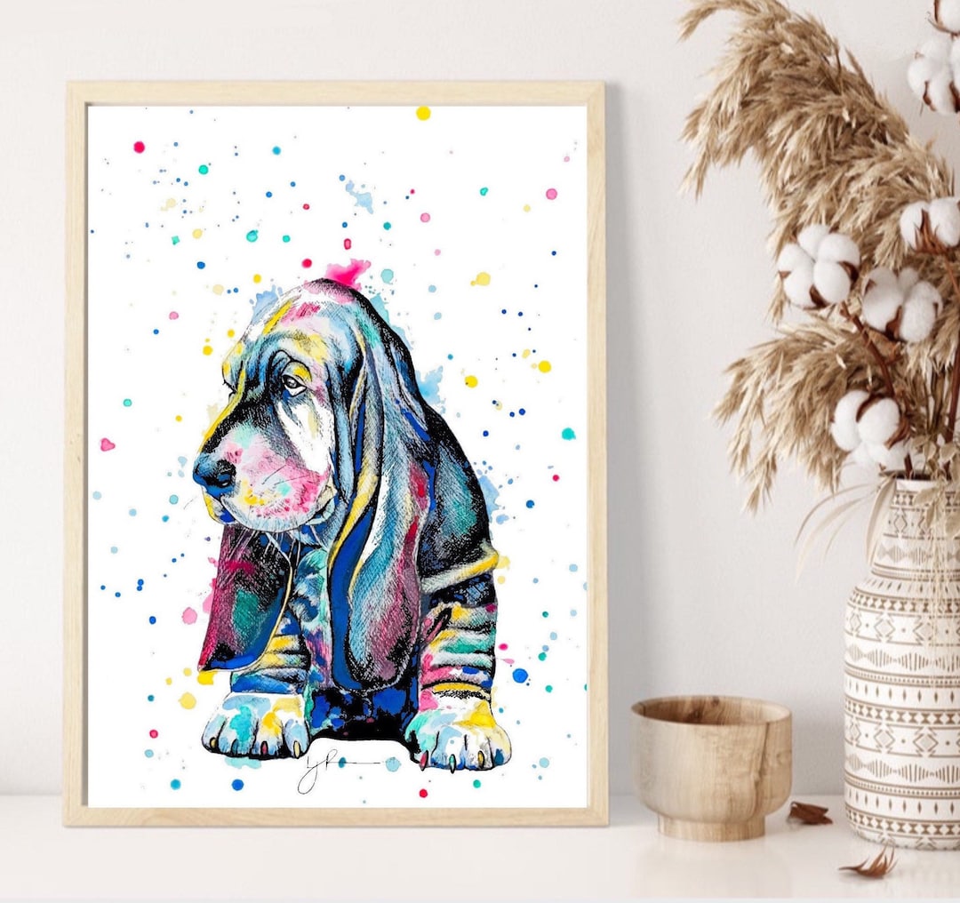 Basset Hound Print | Wall Art Decor| Basset Hound Poster| Watercolour ...