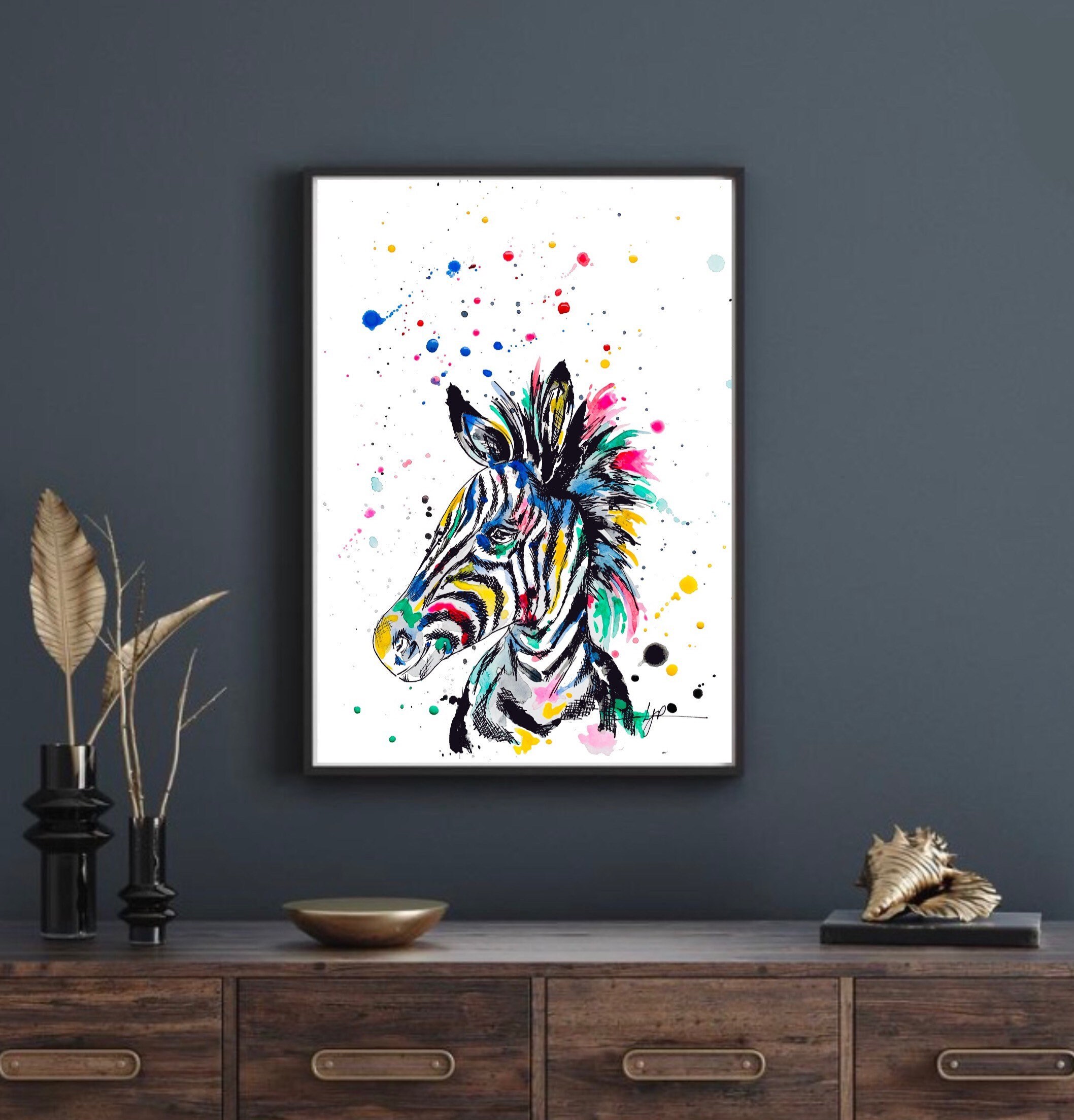 Zebra Print Watercolour Zebra Wall Art Decor Splash - Etsy UK