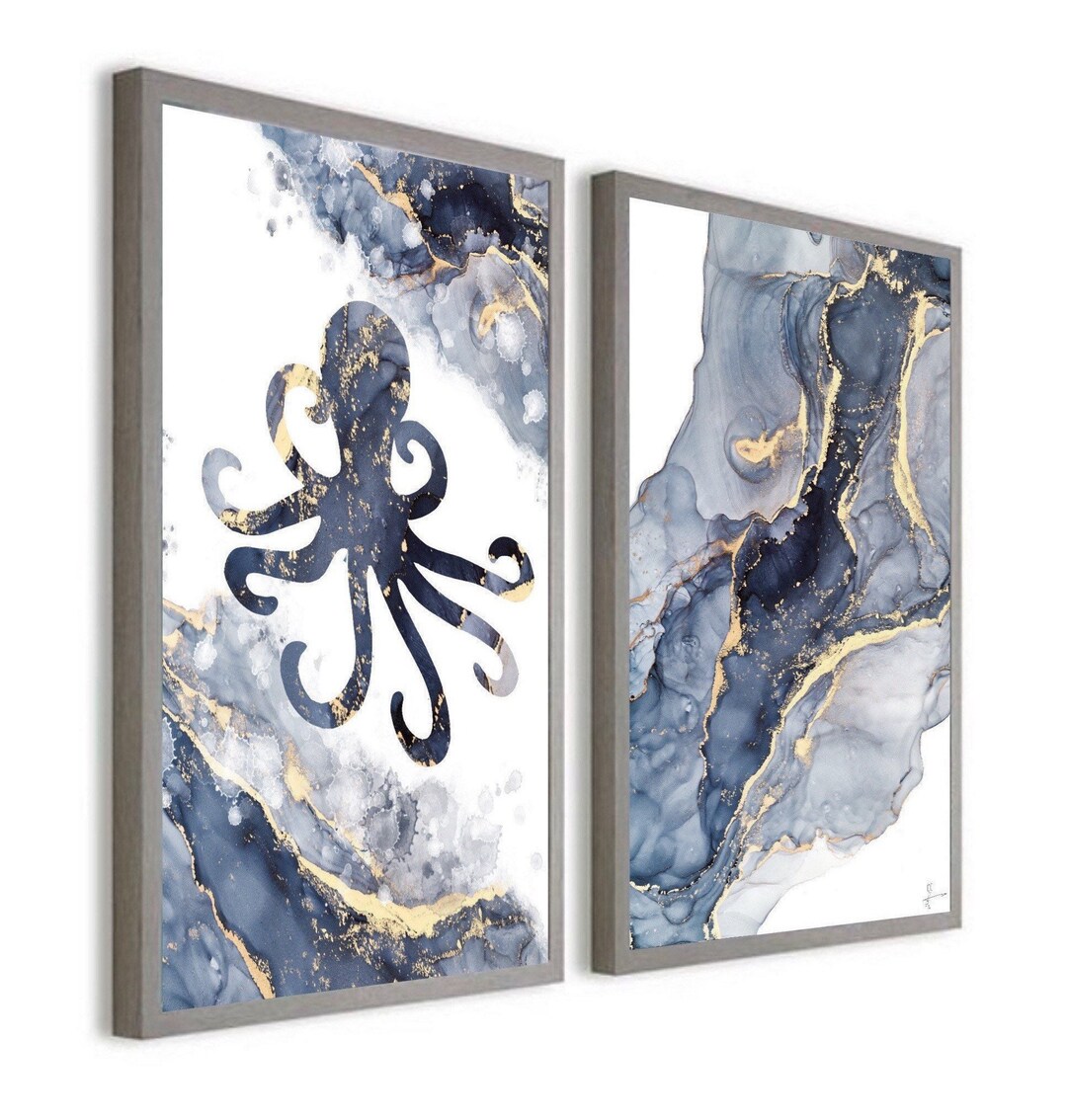 Octopus Print Wall Decor| Marble Alcohol Ink | Nautical Decor Prints ...