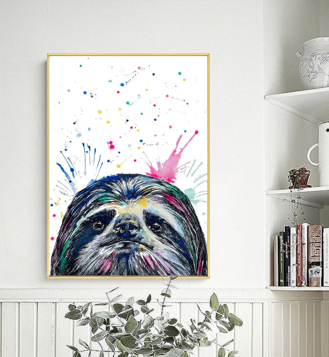 Colorful Sloth Wall Art, Abstract Pop Art Animal Print, Watercolor ...