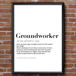 Groundworker Definition Print Wall Art Decor Minimalist Gifts for ...