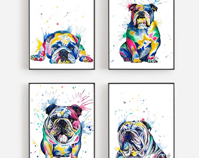 English Bulldog Prints Wall Art Decor Watercolour Painting British ...