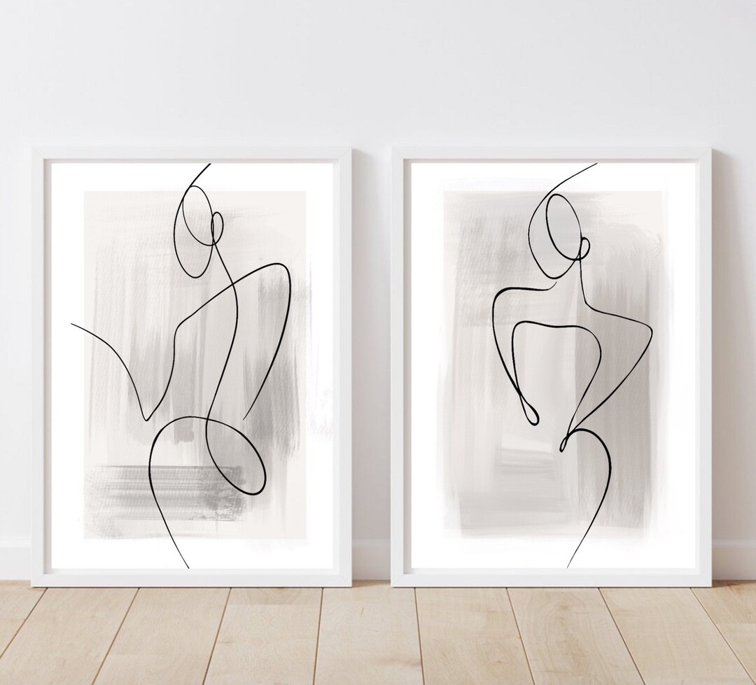 Woman Line Art Print| Female Body Line| Set of 2 Prints| Cream Grey ...