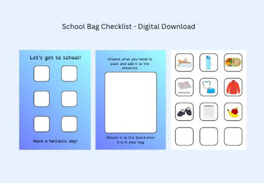 School Bag Checklist - Etsy