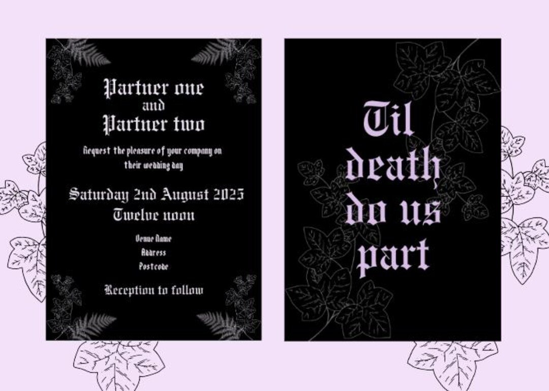 Gothic, Til Death, Ivy-themed Wedding Invitation Template, Black - Etsy UK