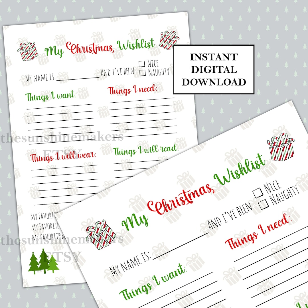 Printable Christmas Wish List for Kids, My Christmas Wish List, Instant ...