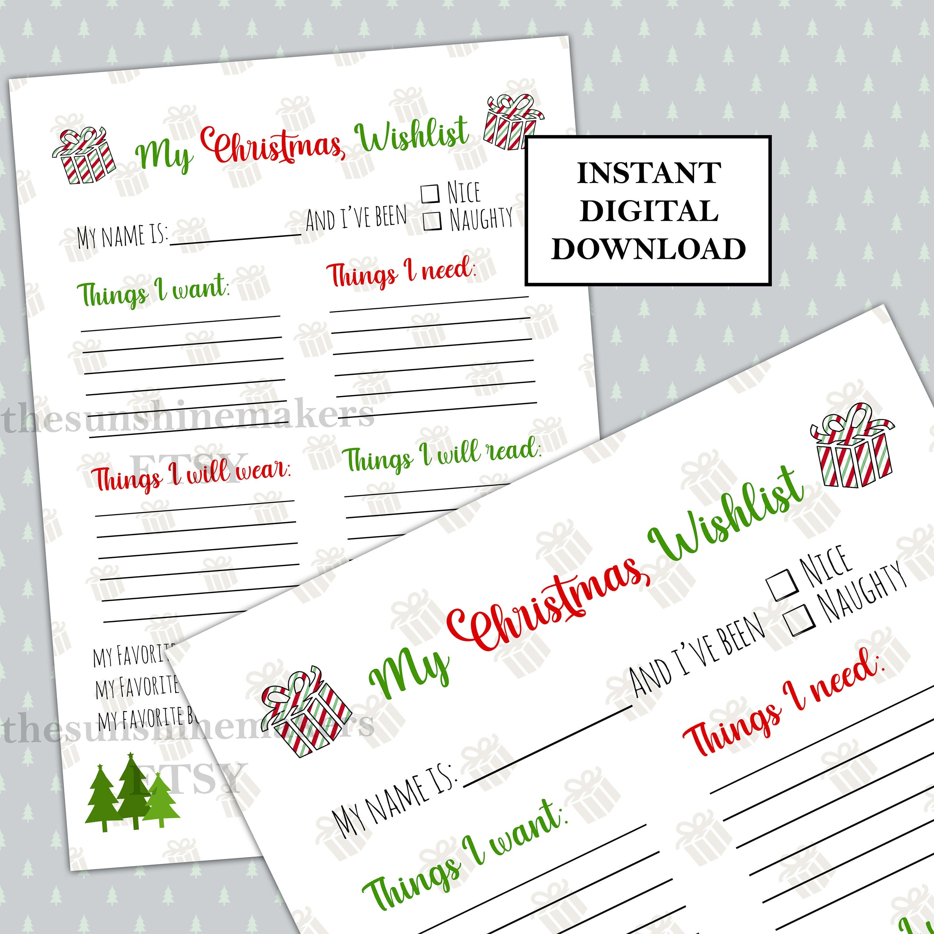 Printable Christmas Wish List for Kids, My Christmas Wish List, Instant ...