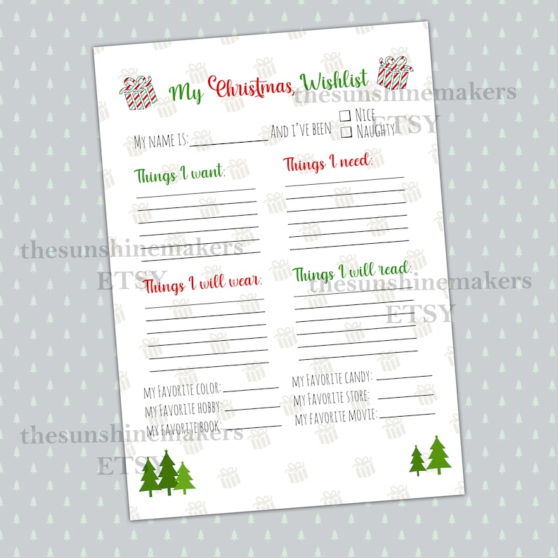 Printable Christmas Wish List for Kids, My Christmas Wish List, Instant ...