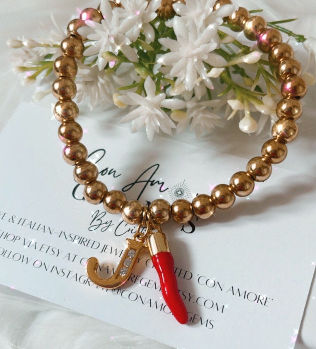 BESTSELLER Modern Cornicello and Initial Bracelet - Etsy UK