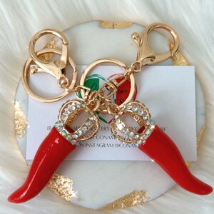 Two Pack of Bling Red Cornicello Keychains, Evil Eye Protection, 2 ...