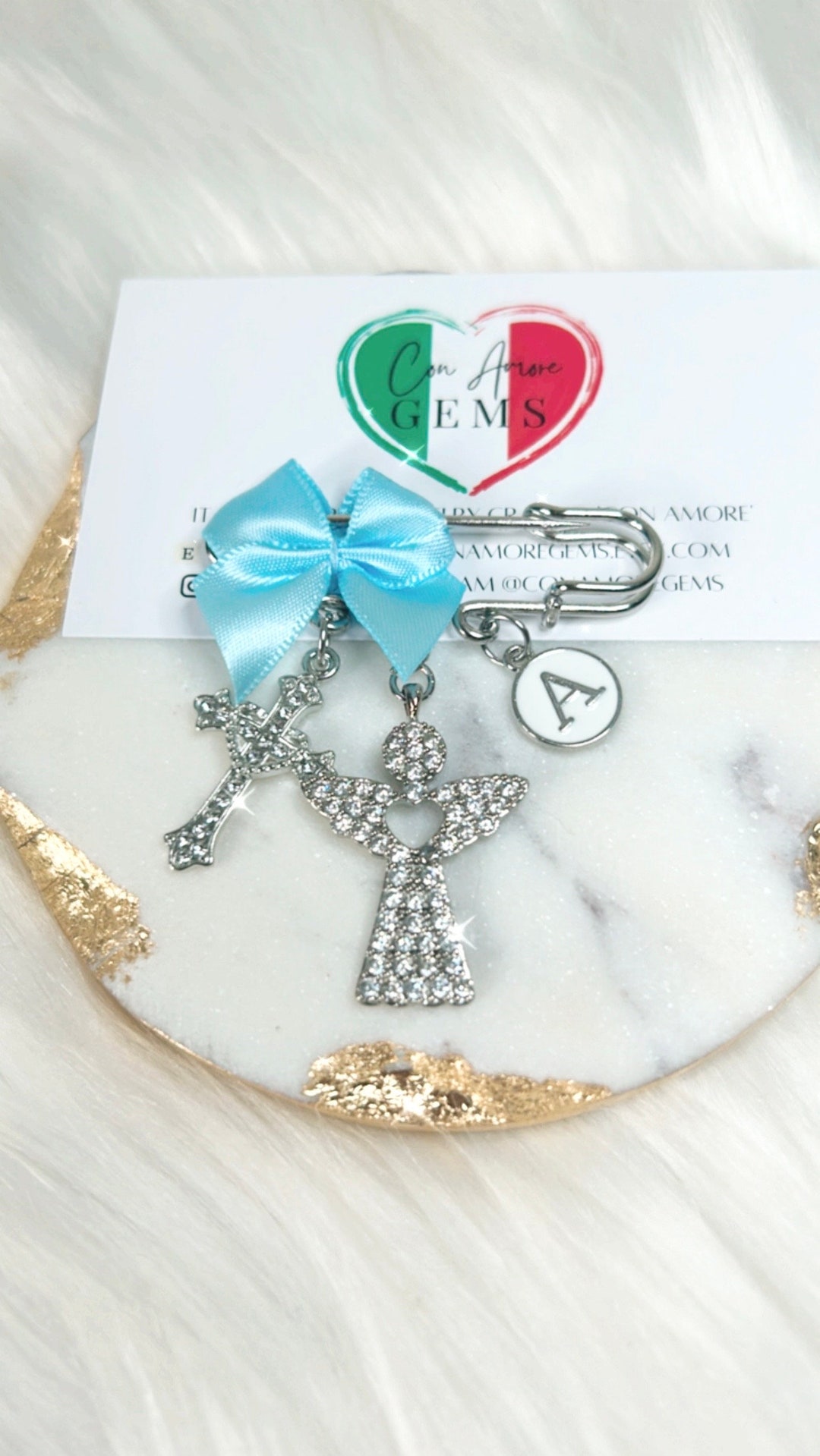 Boy or Girl Personalized Baptism Pin, Cross and Guardian Angel Pin for ...