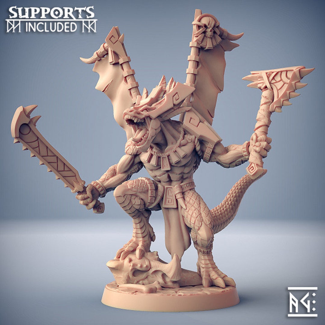 Lizardman Leader Miniature - Artisan Guild | Cold One Warrior Model ...