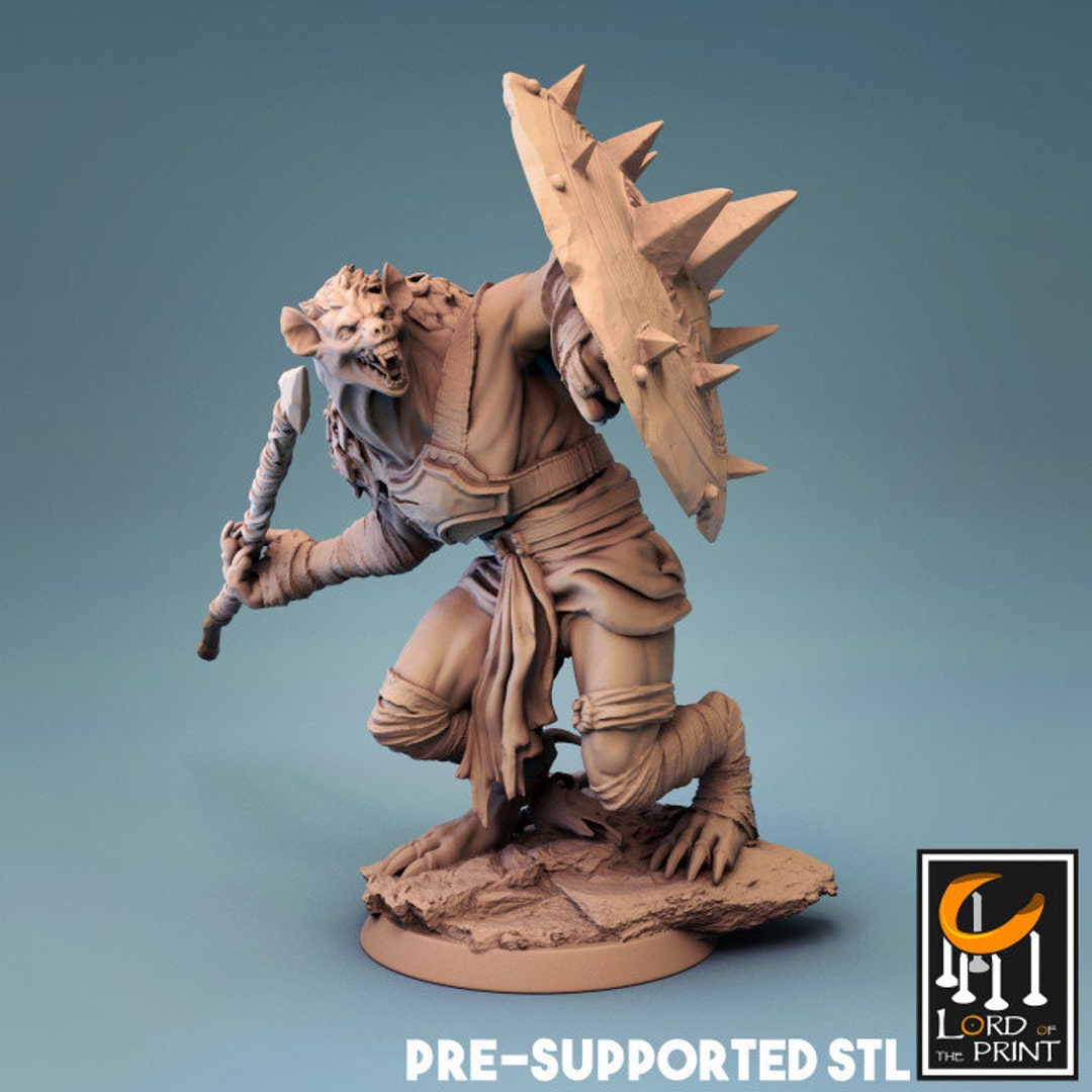 Gnoll Fighter Miniatures - Lord of the Print | Beastfolk Warrior Models ...