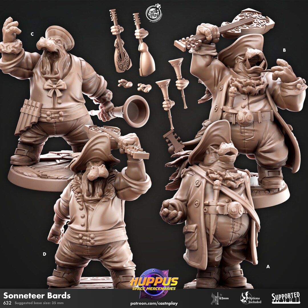 Giff Bard Miniatures - Castnplay | Hippofolk Musician Models | Dungeons ...