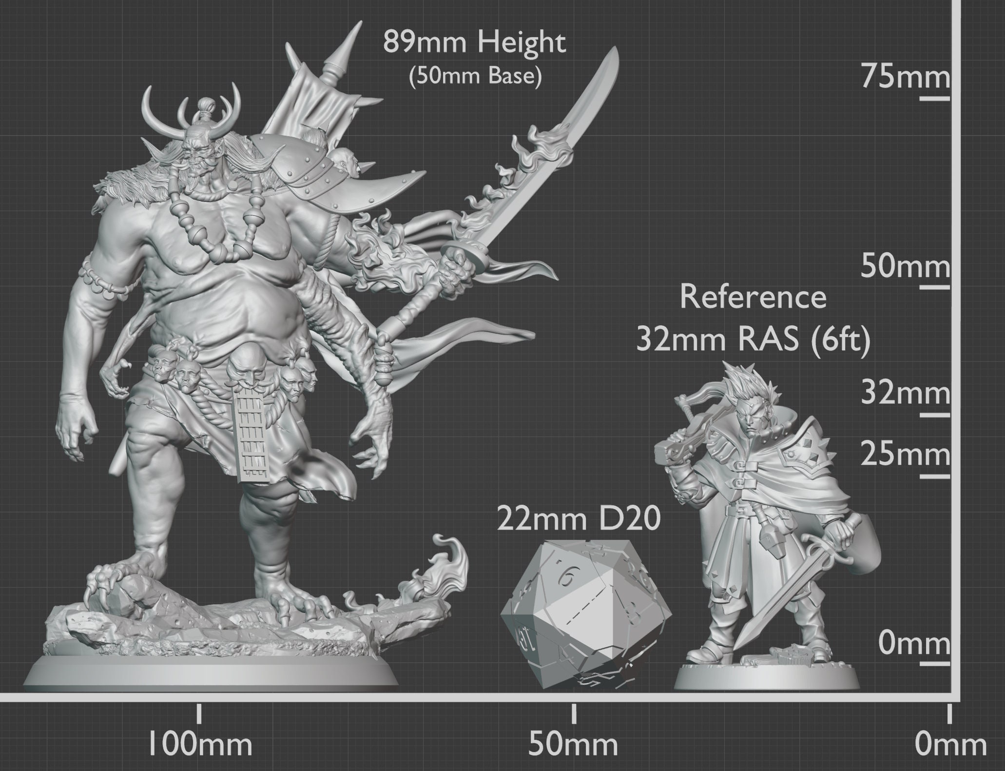 Giant Demon Ronin Miniature - Flesh of Gods | Grimdark Oni Barbarian ...