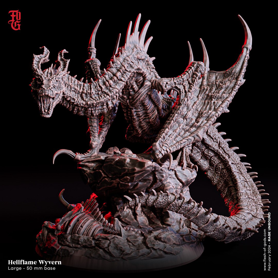 Undead Fire Wyvern Miniature - Flesh of Gods | Zombie Dracolich Wyrm ...