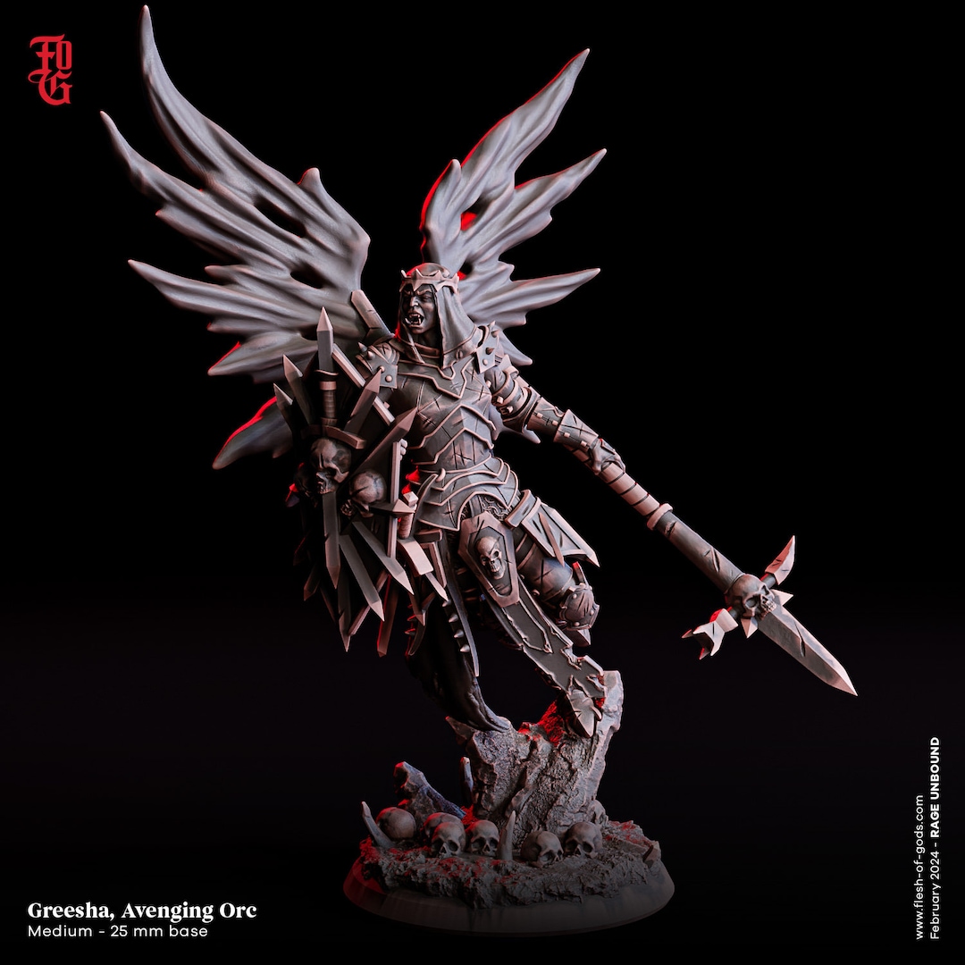 Fallen Aasimar Paladin Miniature - Flesh of Gods | Winged Deva Orc ...