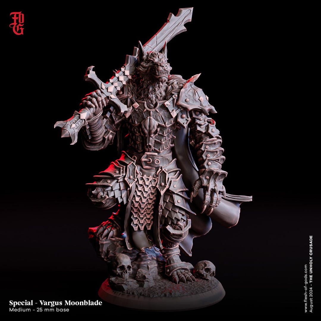 Grimdark Werewolf Knight Miniature - Flesh of Gods | Beastmen Champion ...