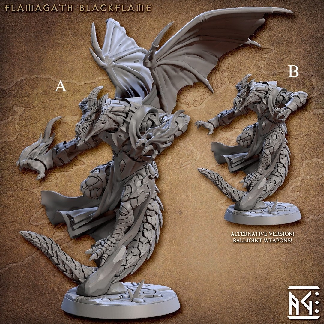 Dragonborn Sorcerer Miniature - Artisan Guild | Winged Lizardman Warlock Model | Black Dragon ...