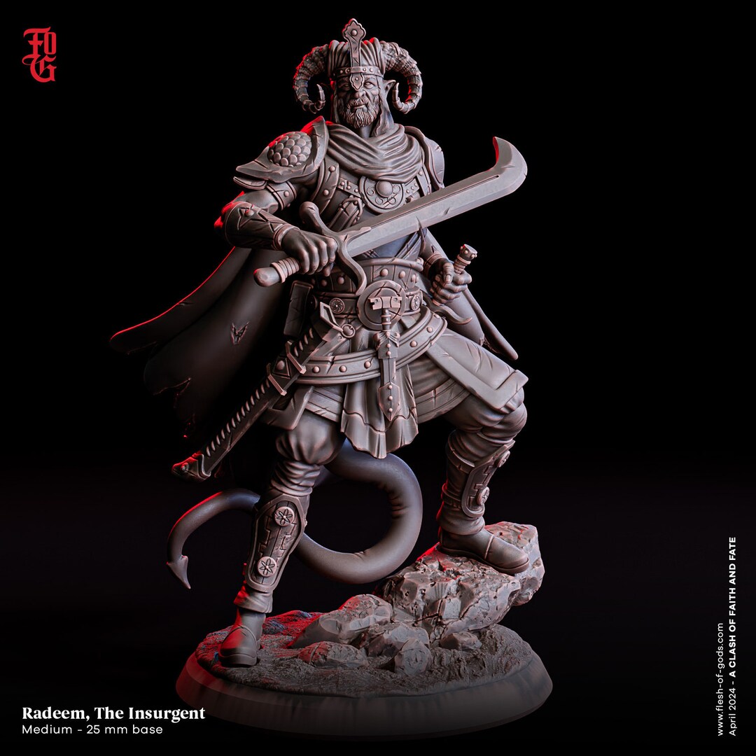 Tiefling Army Captain Miniature - Flesh of Gods | Male Devil Fighter ...