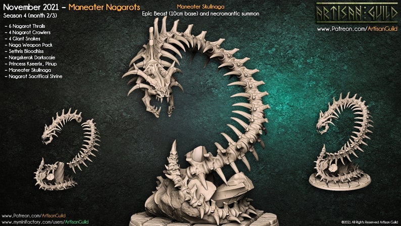 Undead Skeleton Snake Miniature - Artisan Guild | Krondspine Bone Naga ...