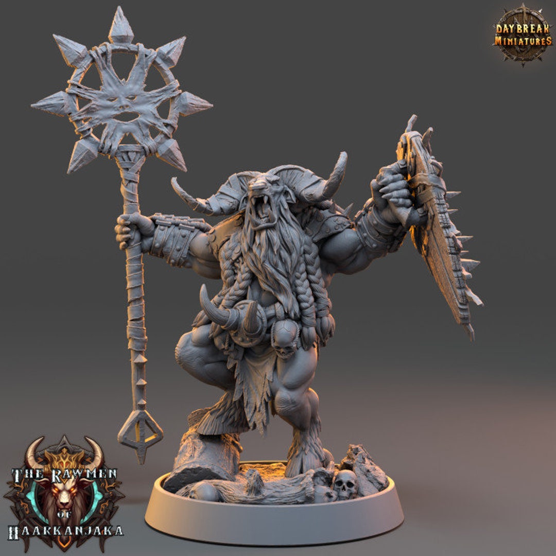 Beastmen Standard Bearer Miniature Daybreak Miniatures Minotaur Grey ...