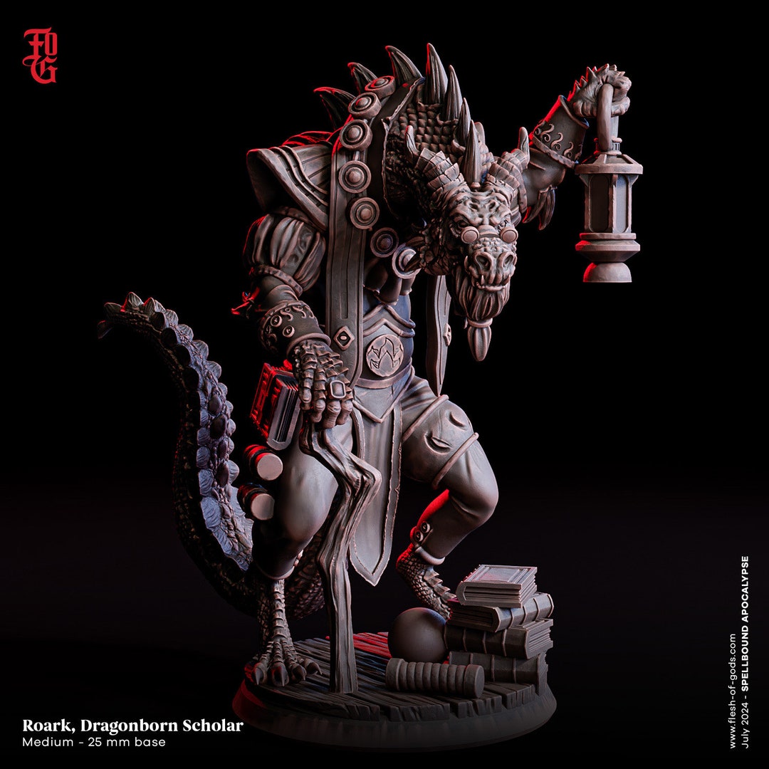 Old Dragonborn Scholar Miniature - Flesh of Gods | Lizardfolk Wizard ...