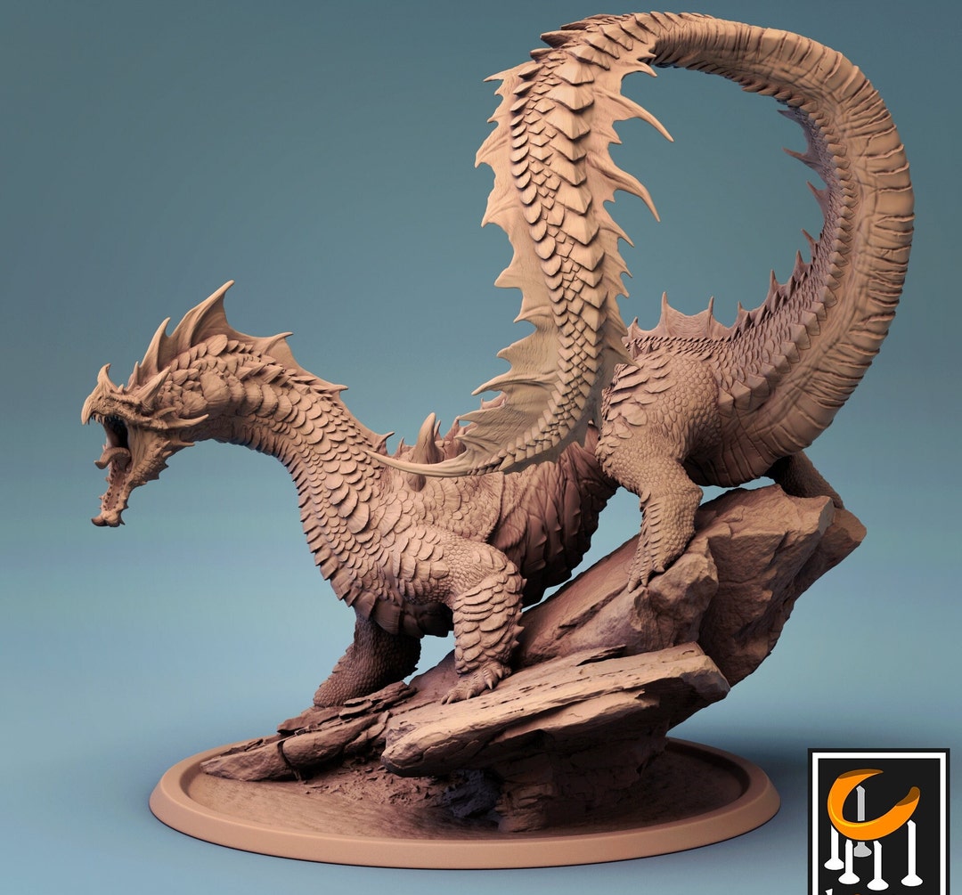 Wingless Water Dragon Miniature - Lord of the Print | Leviathan Lizard ...
