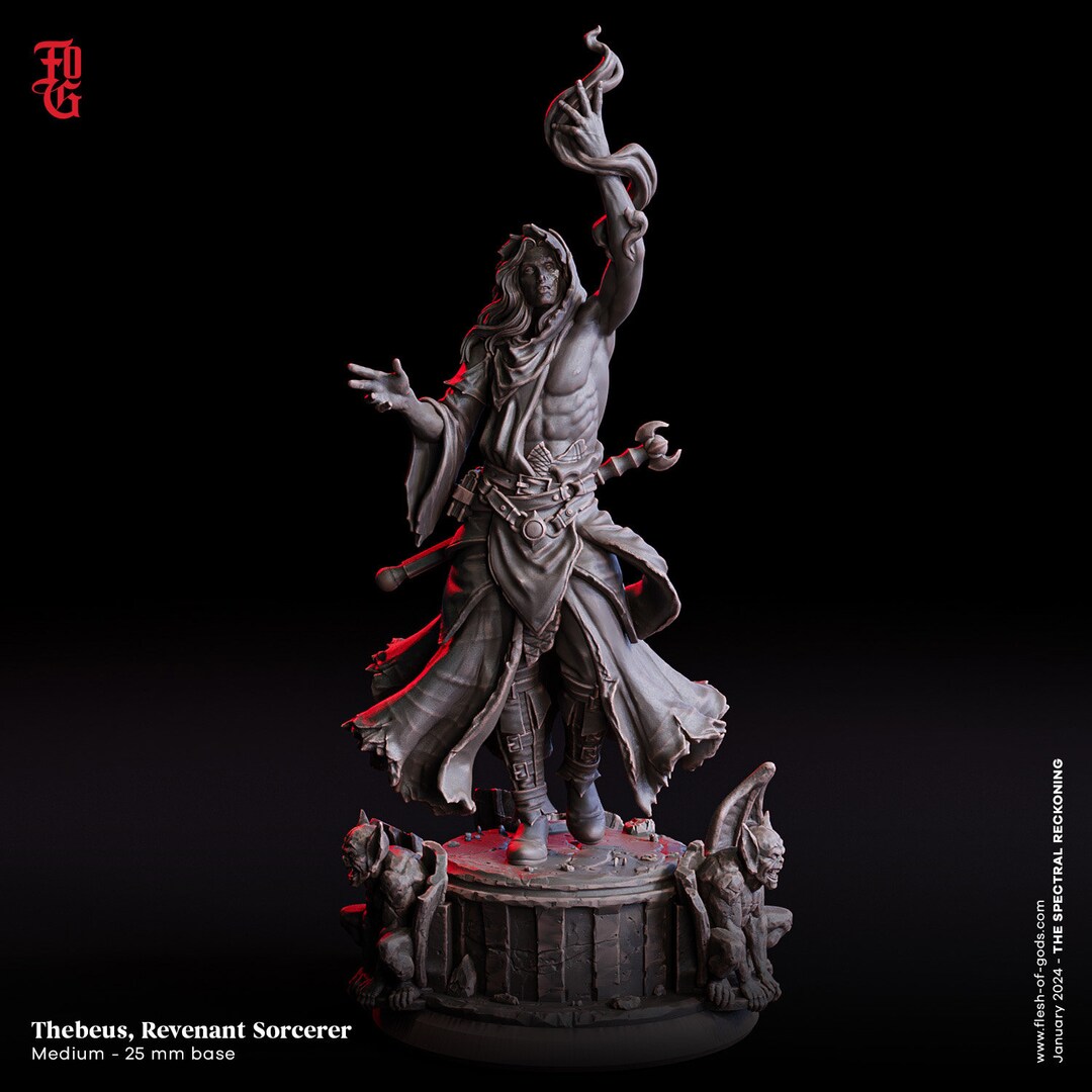 Grimdark Human Sorcerer Miniature - Flesh of Gods | Elf Evoker Wizard ...
