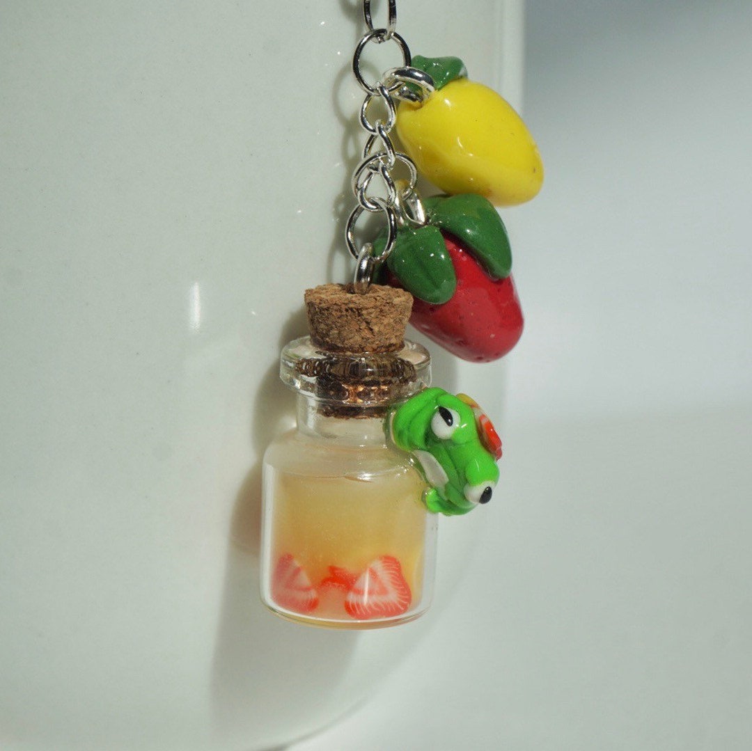 Frog on Strawberry Lemonade Keychain- Cute Frog Keychain- Handmade ...