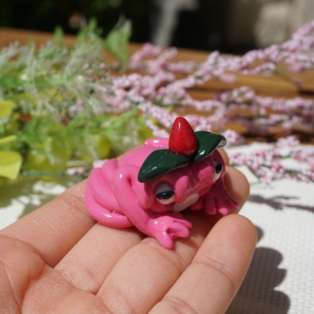 Strawberry Frog Handmade Polymer Clay Figurine/decoration - Etsy