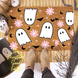 Fall Halloween Doormat, Pumpkin, Pumpkin Doormat, , Floral Ghost Pink ...