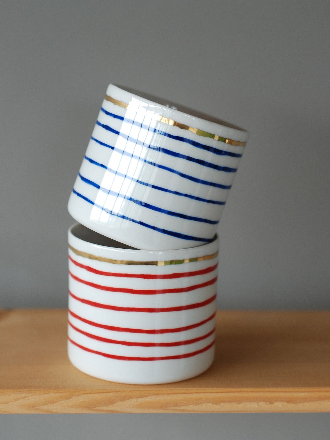 Porcelain Striped Handless Cup With Tiny Heart Handmade - Etsy