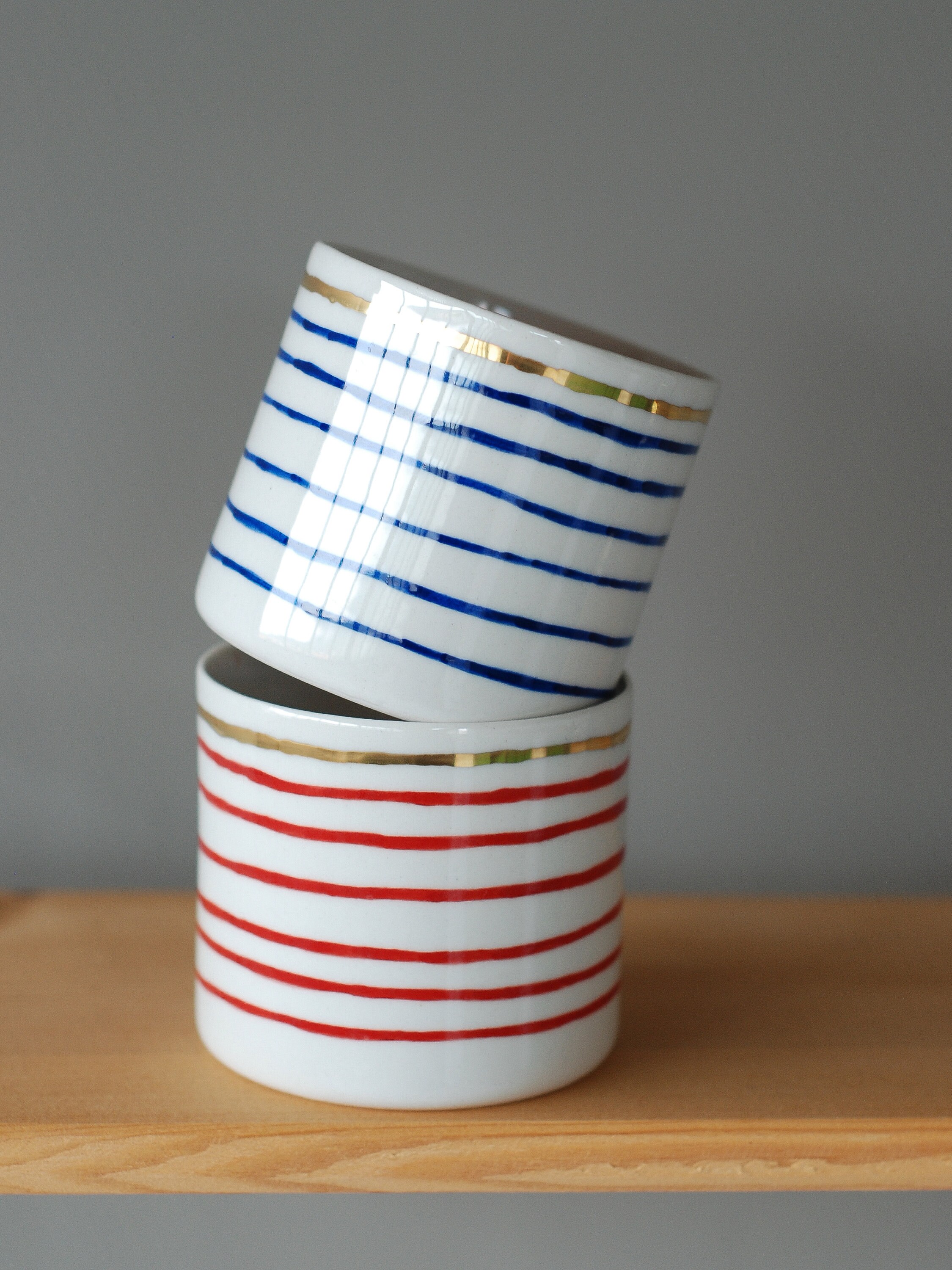 Porcelain Striped Handless Cup With Tiny Heart, Handmade Striped ...