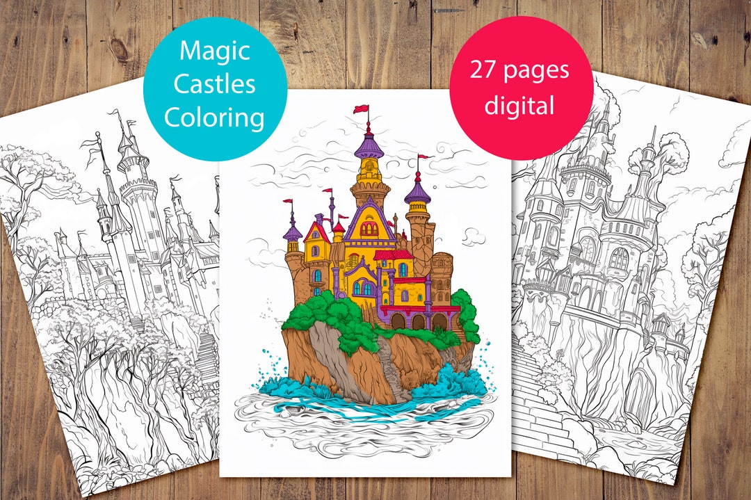 Magic Castle Coloring Digital, Fairy House Coloring Page, Magic World ...
