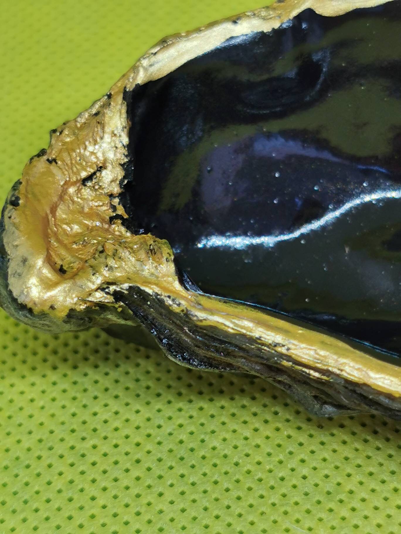 Oyster Shell Condiment Dish. Black Enamel With Gold Trim. - Etsy UK