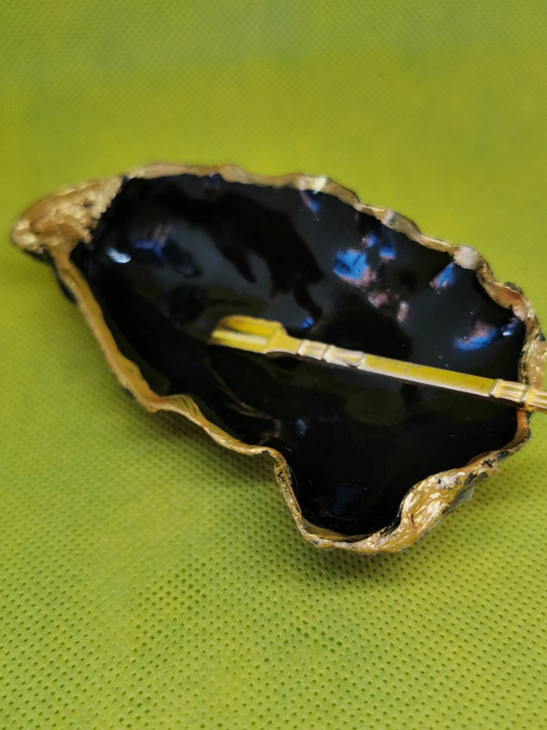 Oyster Shell Condiment Dish. Black Enamel With Gold Trim. - Etsy UK