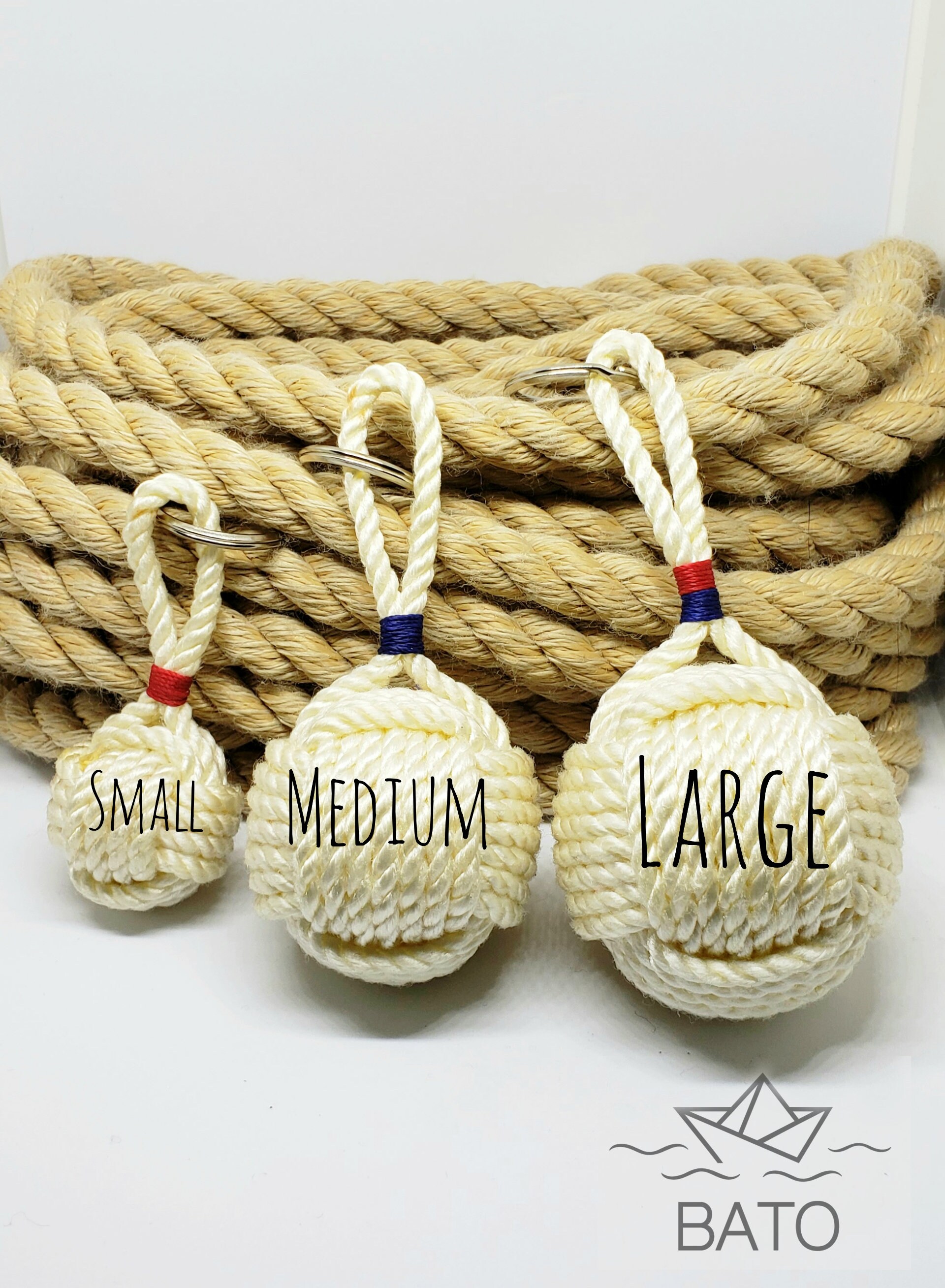 Classic Nautical Rope Keychain Monkey Fist Knot Keyring Boat Key Ring ...