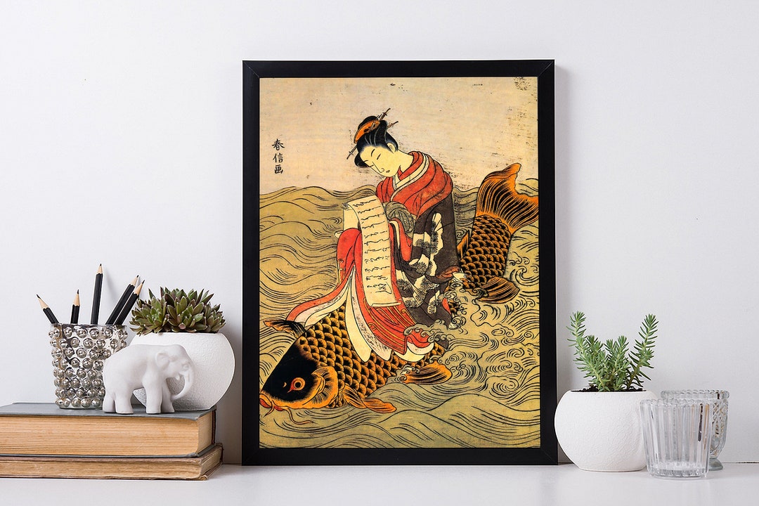 Woman Unfolding A Love Letter Poster. Japanese Gift Idea. Japanese Wall ...