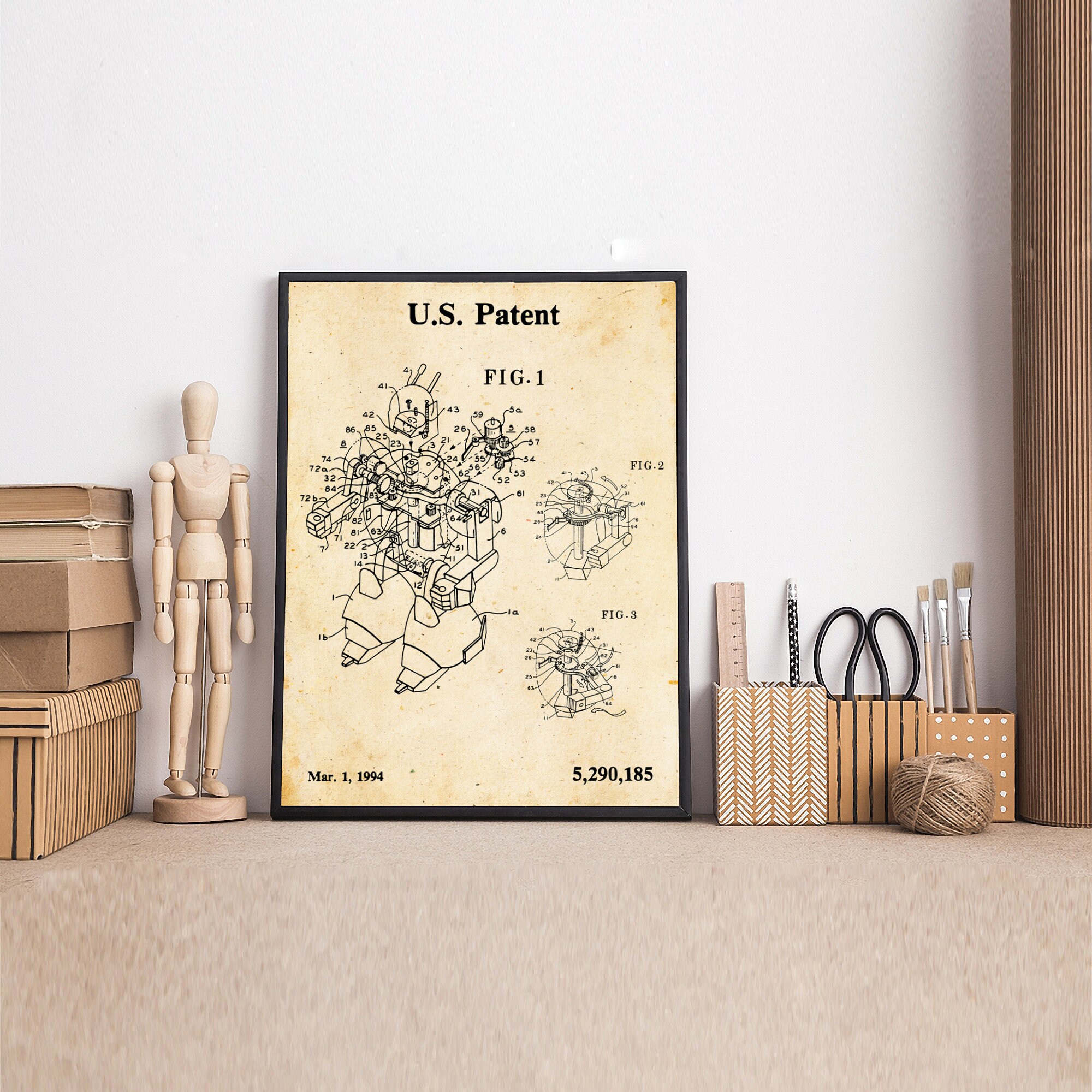 Vintage Robot Patent Blueprint Art Print. Technical Illustration ...