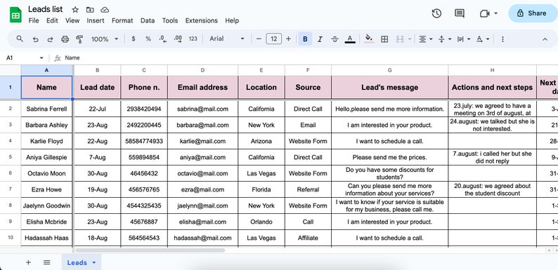 Leads Tracking Template, Google Sheets - Etsy
