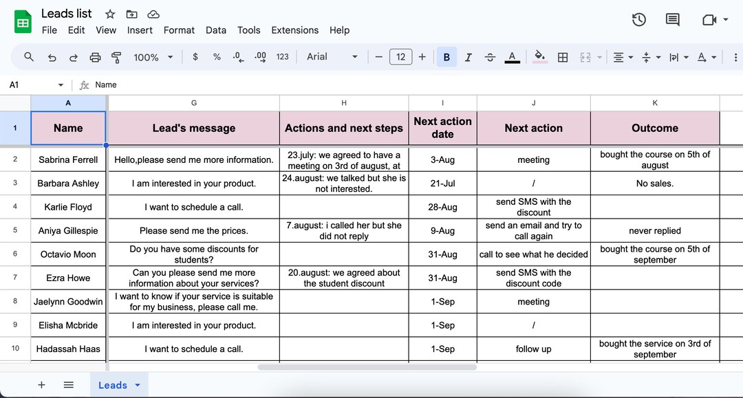 Leads Tracking Template, Google Sheets - Etsy