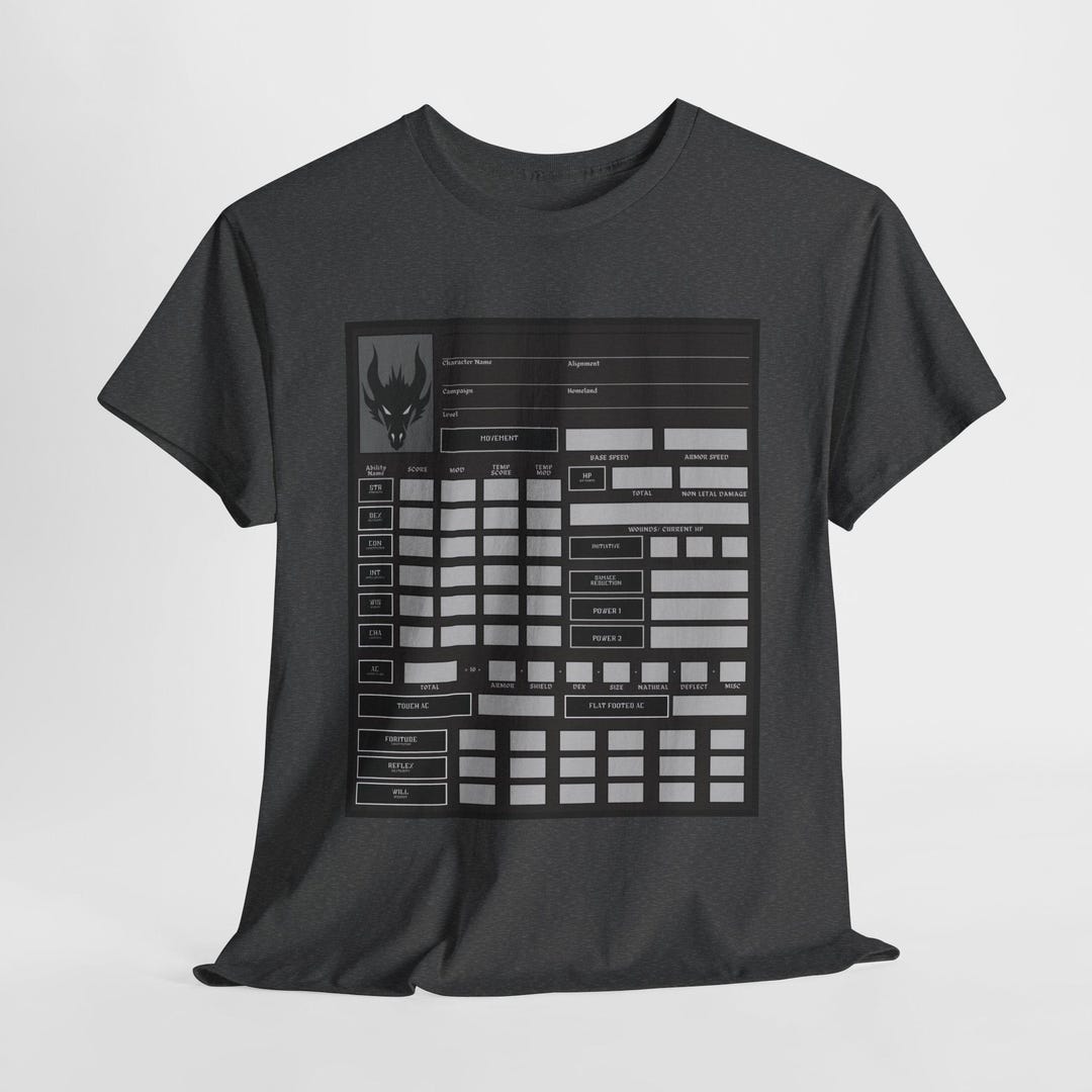 Character Sheet | Tabletop Role Playing | Hall of Heroes T-shirt - Etsy