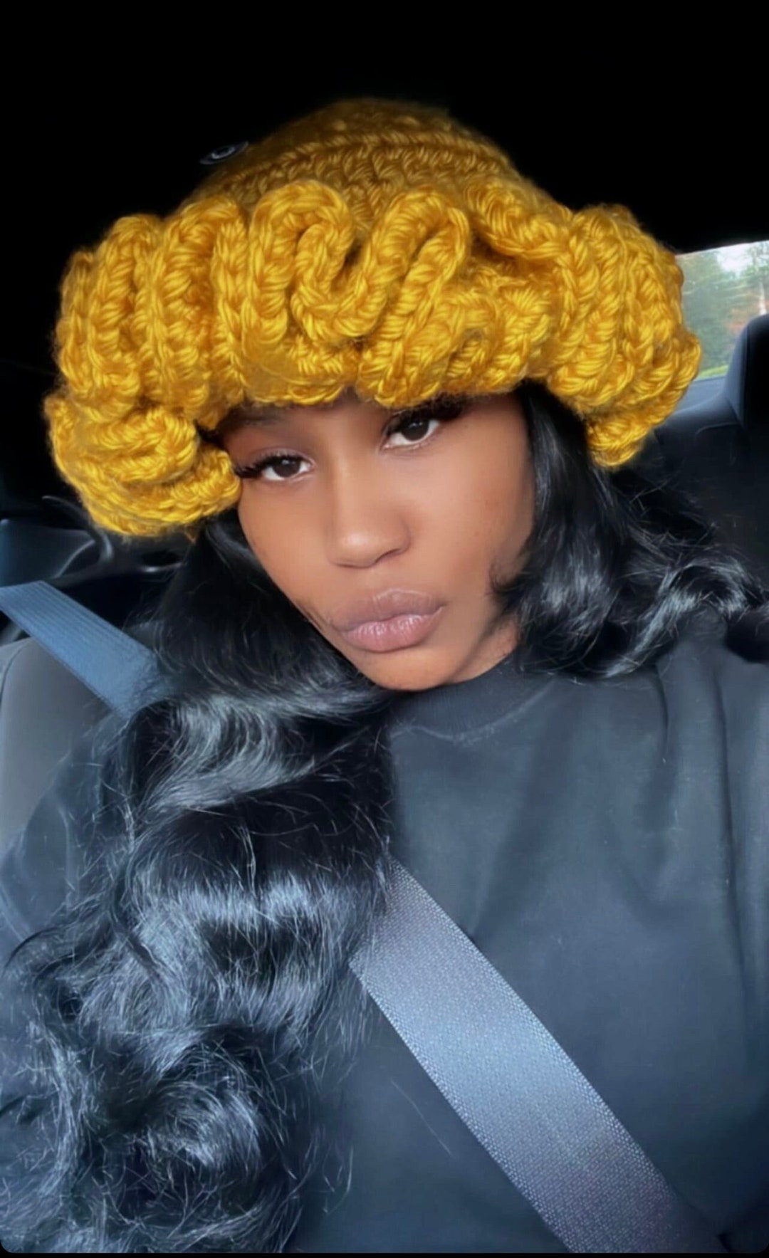 Yellow-gold Handmade Crochet Chunky Ruffle Bucket Hat - Etsy
