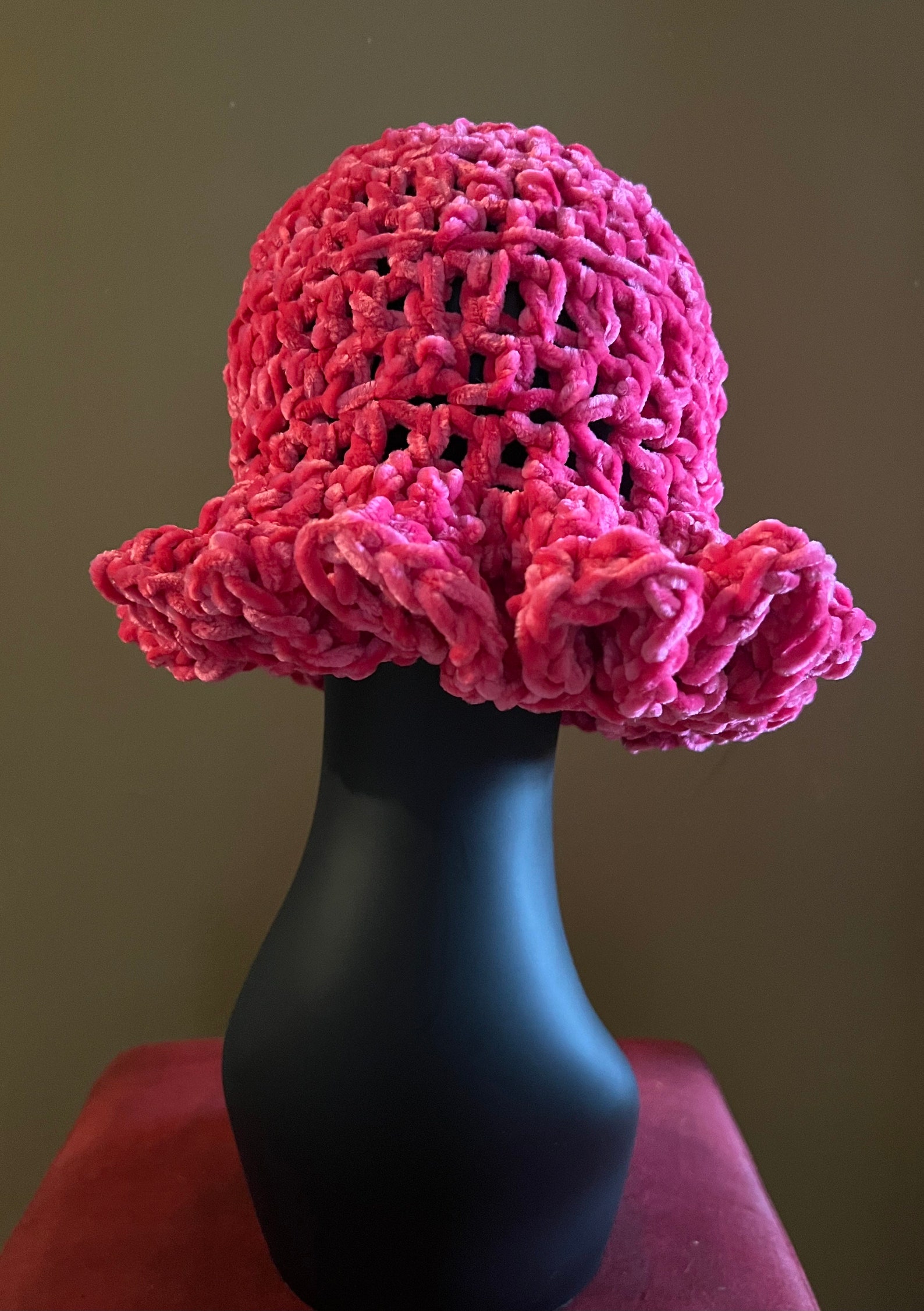 HOT PINK Handmade Crochet Ruffle Hat Flare Brim - Etsy