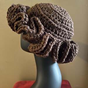 Chocolate Brown Crochet Ruffle Hat - Etsy